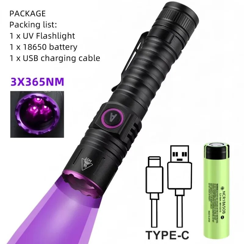 УФ-фонарь 365/395 Нм С Зумом, 5 Вт, Перезаряжаемый Через USB, Для Отверждения Эпоксидной Смолы