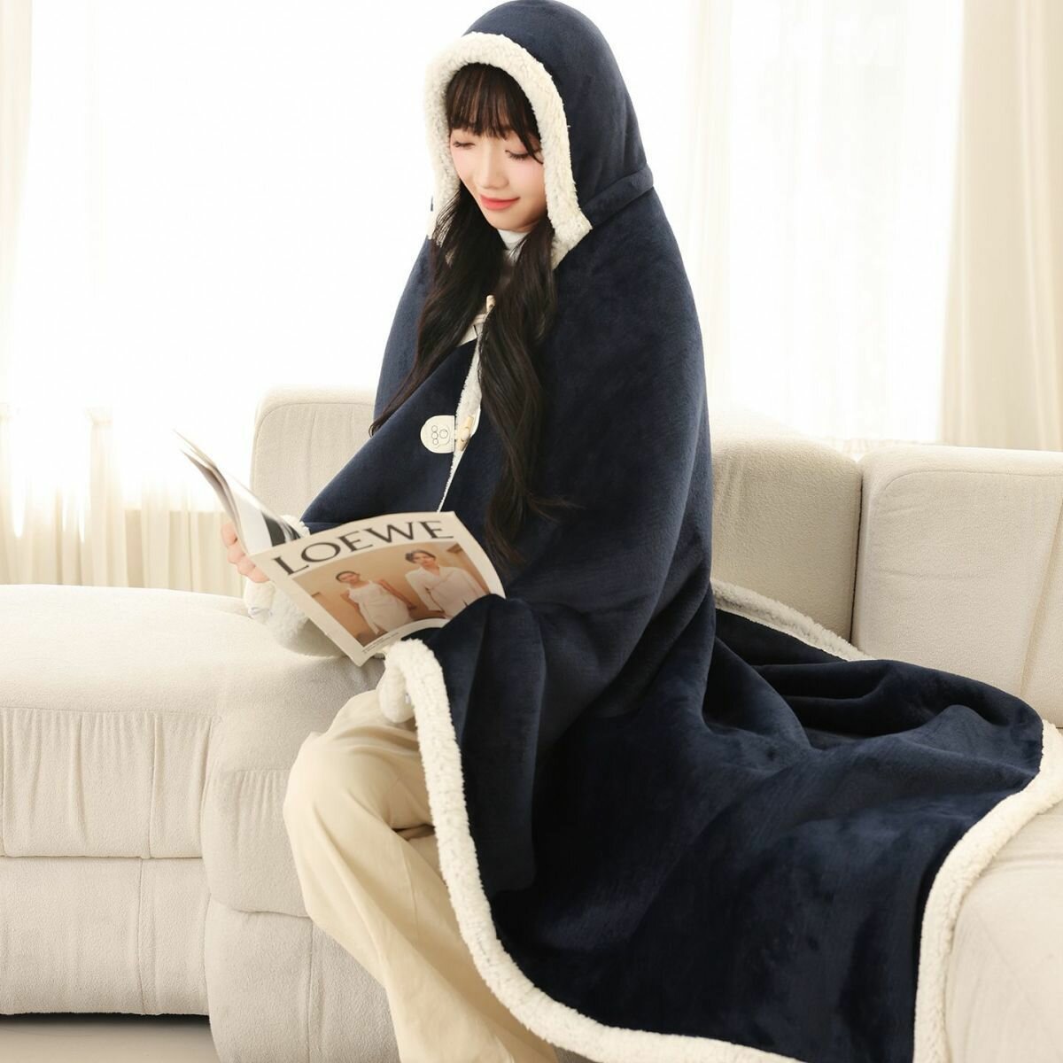 Большой плед-накидка с капюшоном, утолщенный плюшевый плащ, студенческий плед, офисный ленивый плед