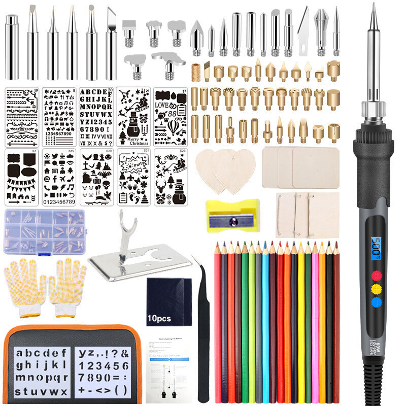 Набор электрических паяльников с цифровым дисплеем для пирографии 110V, огненная паяльная ручка, набор для выжигания по дереву