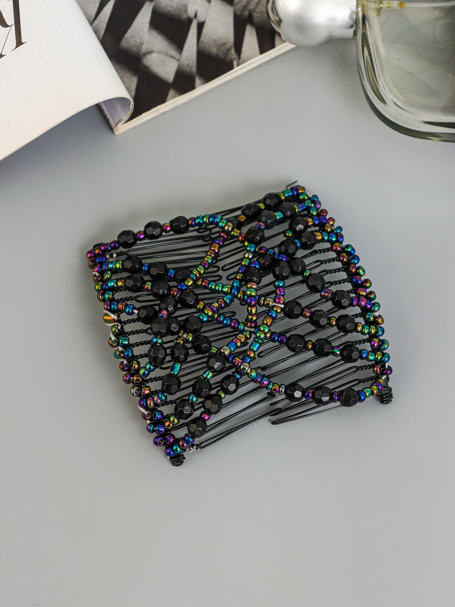 Зажим для волос "Сетка", шарики грани, 9.5 см, чёрный, тип: декор