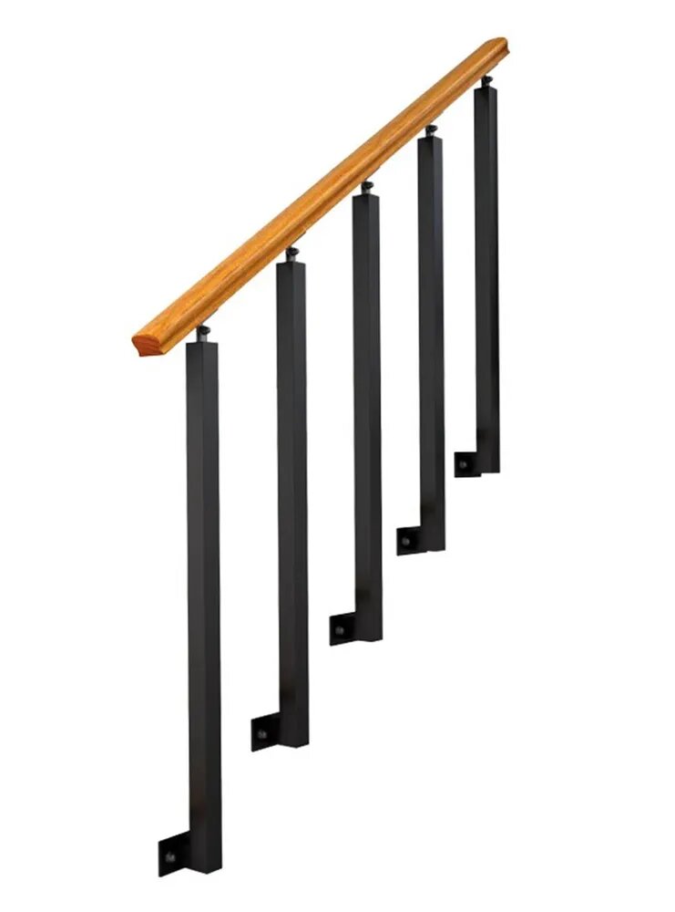 Кованые перила для лестницы с поручнем из массива дерева, комплект (1 перекладина + 5 стоек) для помещений