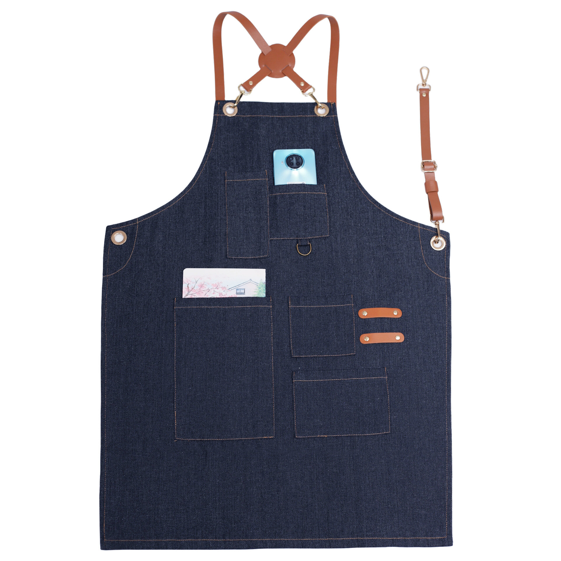 Джинсовый фартук с логотипом для ресторана, бариста, магазина молочного чая, флориста, парикмахера, безрукавная рабочая одежда с ремнями
