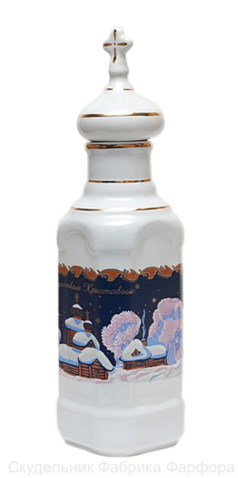 Сосуд "Святая вода" большой граненый (бел, Рождественская ночь, отводка золотом)