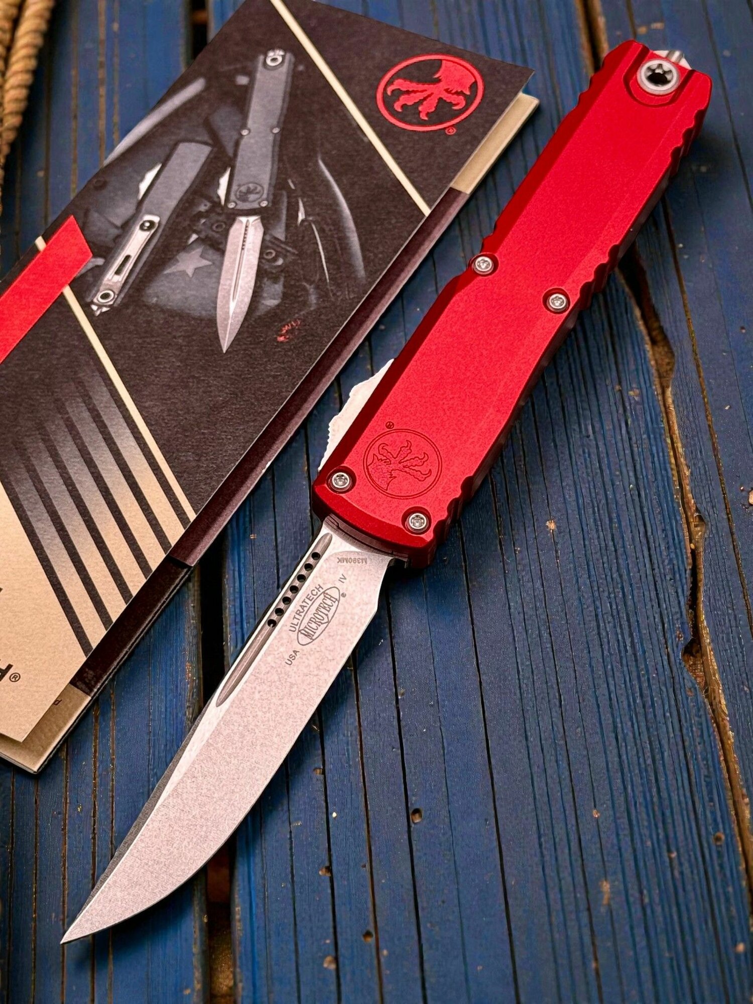 Нож складной MicroTech MCT1121410RD Ultratech Gen IV, StoneWash Blade, Red Handle