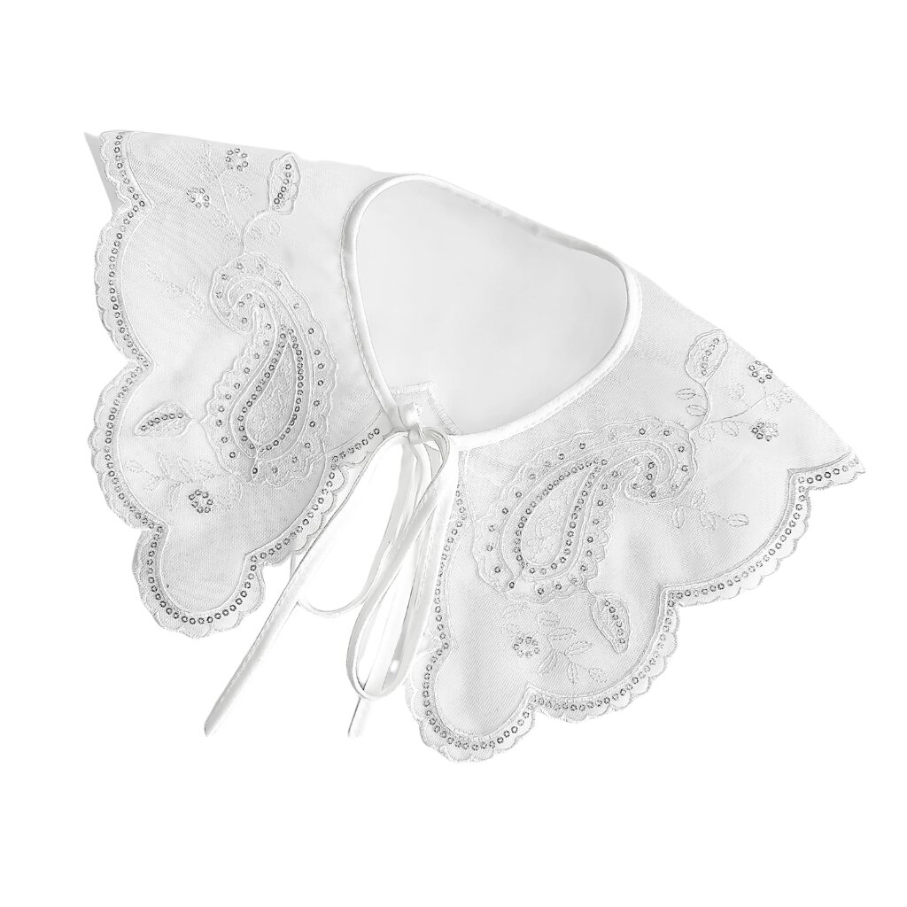 Женский элегантный белый накладной воротник с цветочной вышивкой и сеткой из пайеток, маленькая шаль, шарф, накидка для платья, блузки