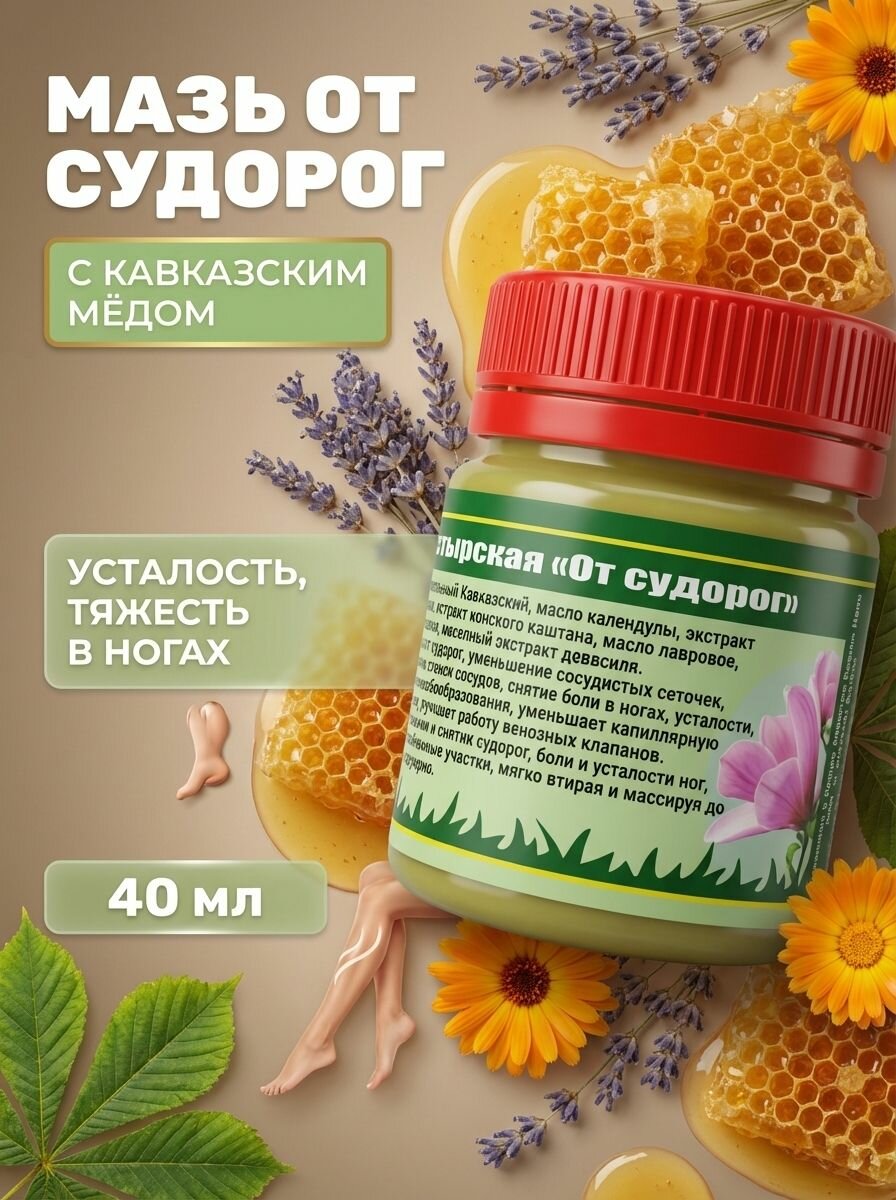 Мазь от судорог при усталости тяжести в ногах отеках и болях в суставах натуральная монастырская 40 мл