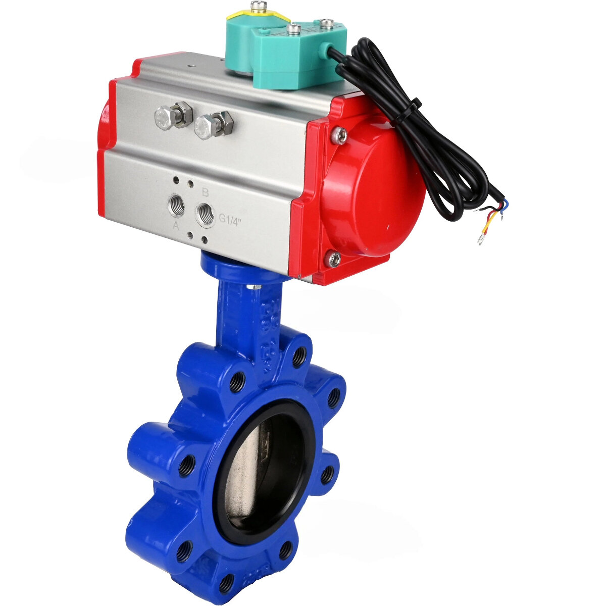 Затвор дисковый поворотный DN. ru QT450-QT450-NBR-2W-Fb-H Ду150 Ру16 LUG корпус - чугун QT450, диск - чугун QT450, уплотнение - NBR, с пневмоприводом DA-105 и магнитным переключателем МППП-200 (опрессовано)