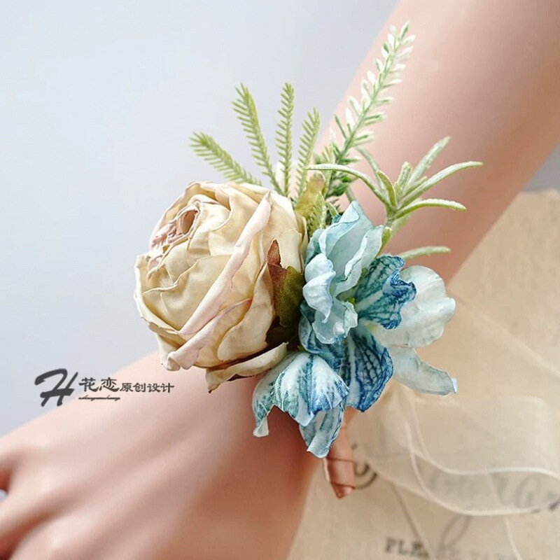 Бутоньерка для жениха и невесты, полный набор для родителей, имитация цветка на лацкане, цветок на запястье для шафера и подружки невесты