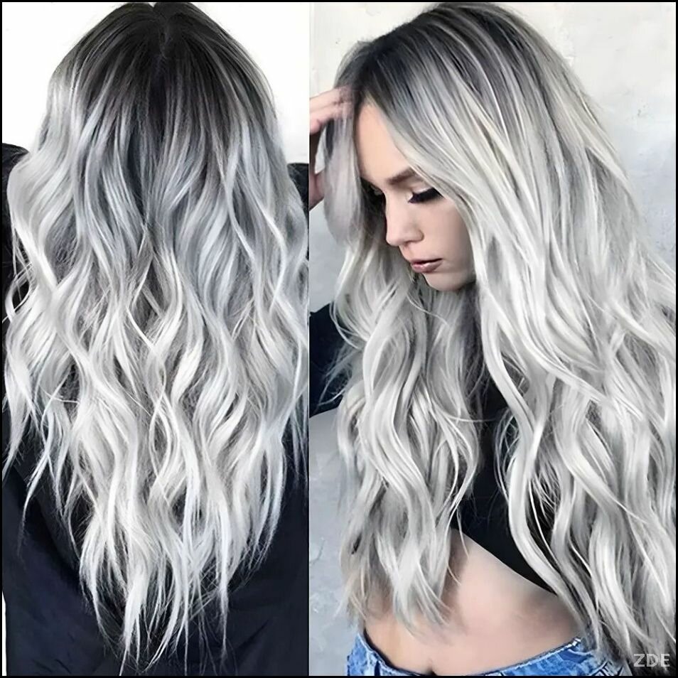 Парик женский длинный универсальный серый блондин парики женские