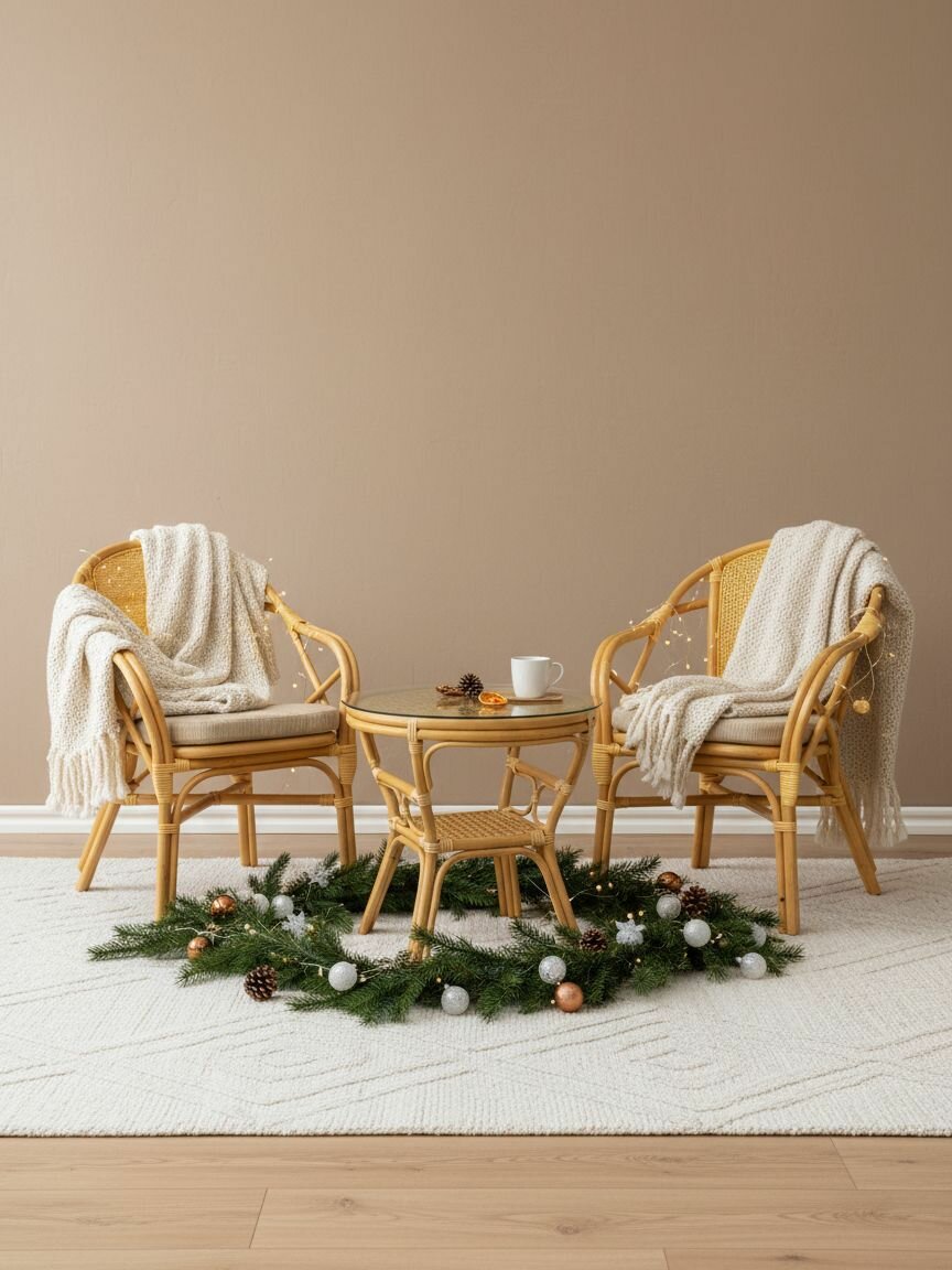 Комплект плетёной мебели с мягкими подушками на сиденье