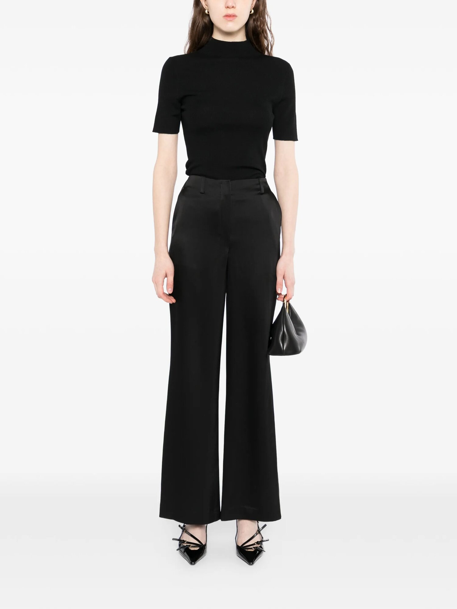 Брюки Theory Satin flared trousers, размер 4, black/black — фото 1