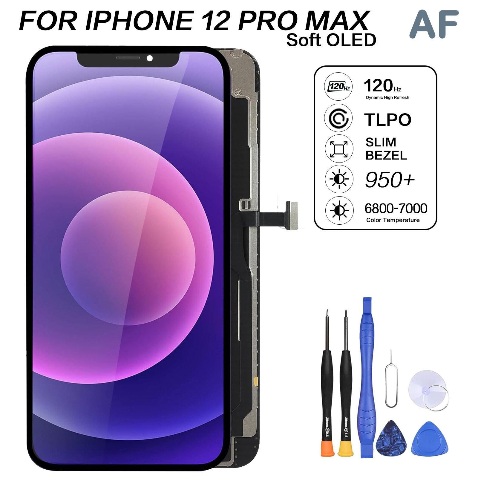 Гибкий OLED-экран-замена для iPhone 12 Pro max: 120 Гц, рамки 0.9 мм, высший китайский класс