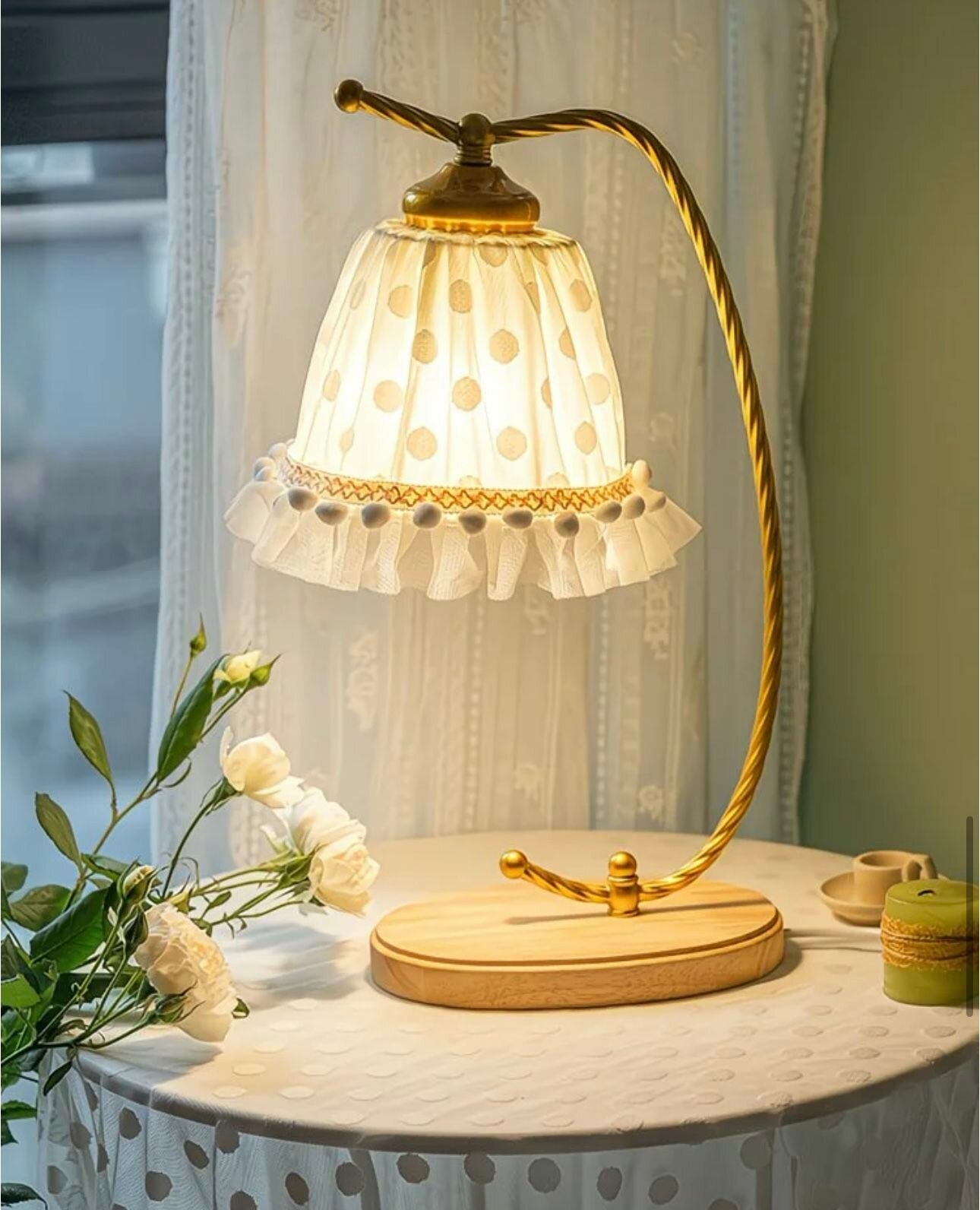 Название товара: Настольная лампа с ажурным абажуром в стиле прованс, 3 уровня яркости, для девочек и девушек