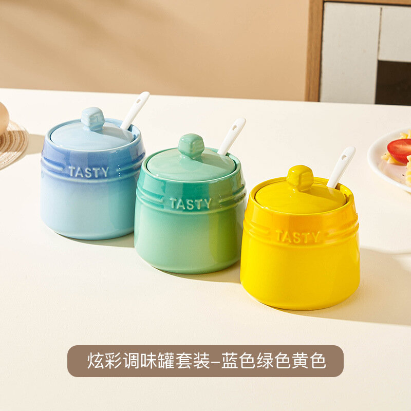 Высококачественная керамическая бутылка для приправ с ложкой для кухонного использования, влагонепроницаемая коробка для приправ для масла, чили, MSG, соли и других специй