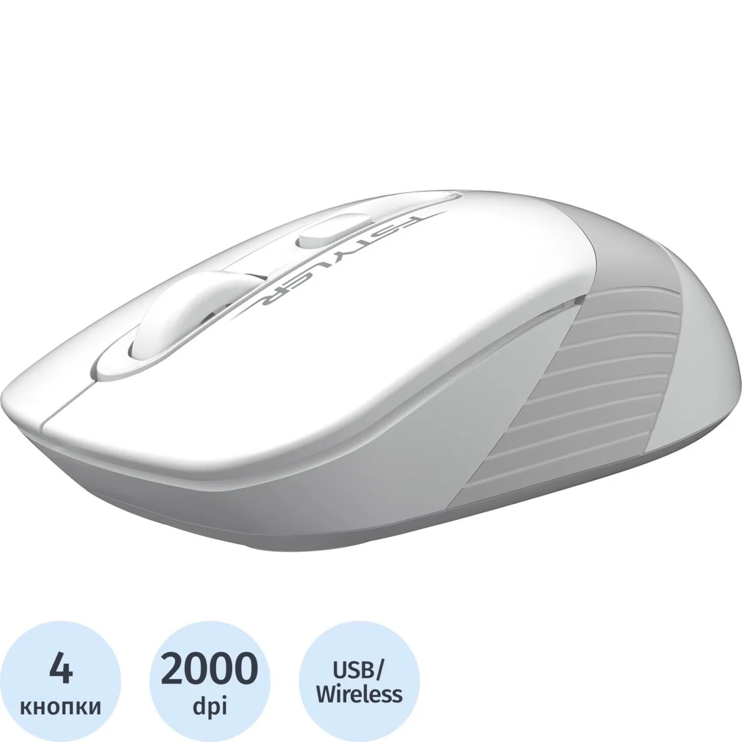 Мышь компьютерная A4Tech Fstyler (FG10 WHITE)бел/сер/2000dpi/беспроводн/3кн