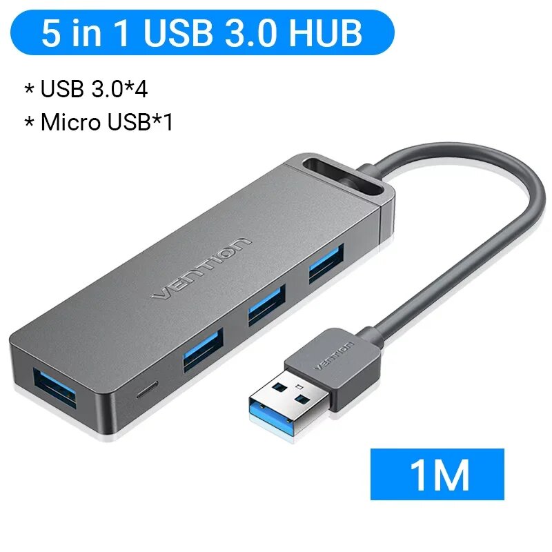 Vention USB 3.0 хаб 5 в 1, 1M, Micro USB