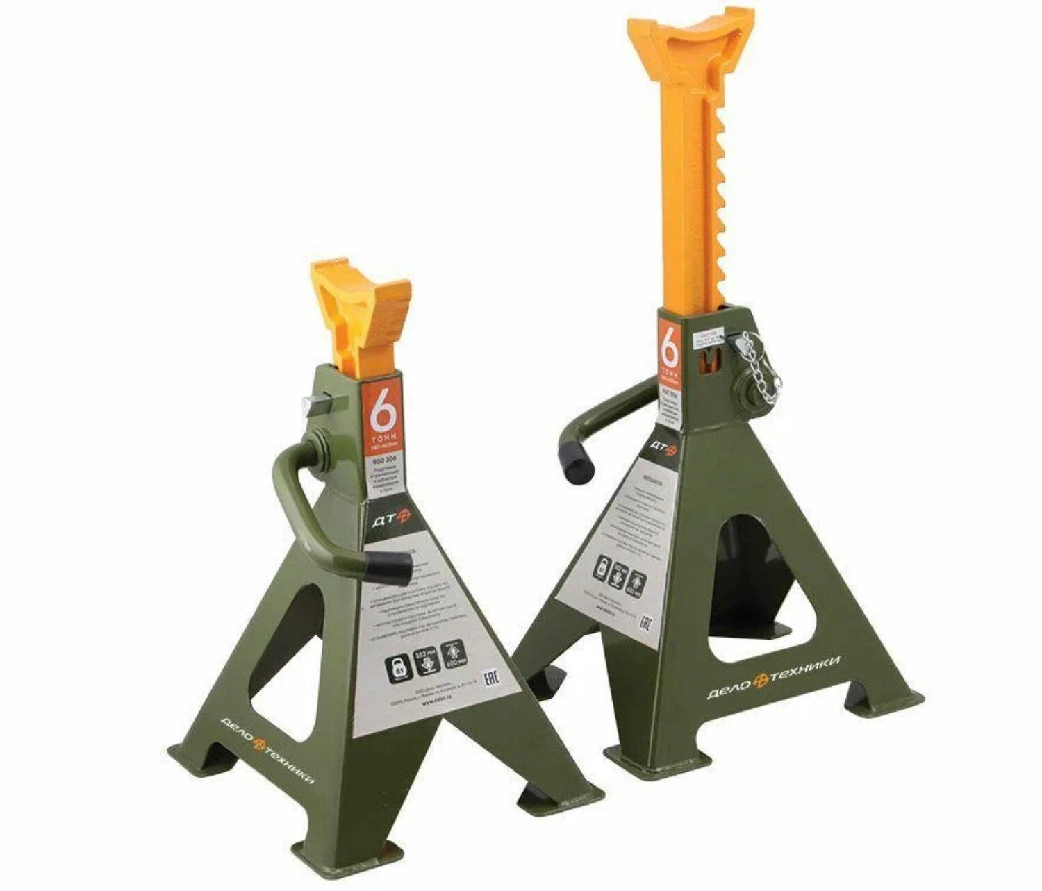 Подставки страховочные с зубчатым механизмом 6 тонн, 382-600 мм, 2шт / Дело Техники