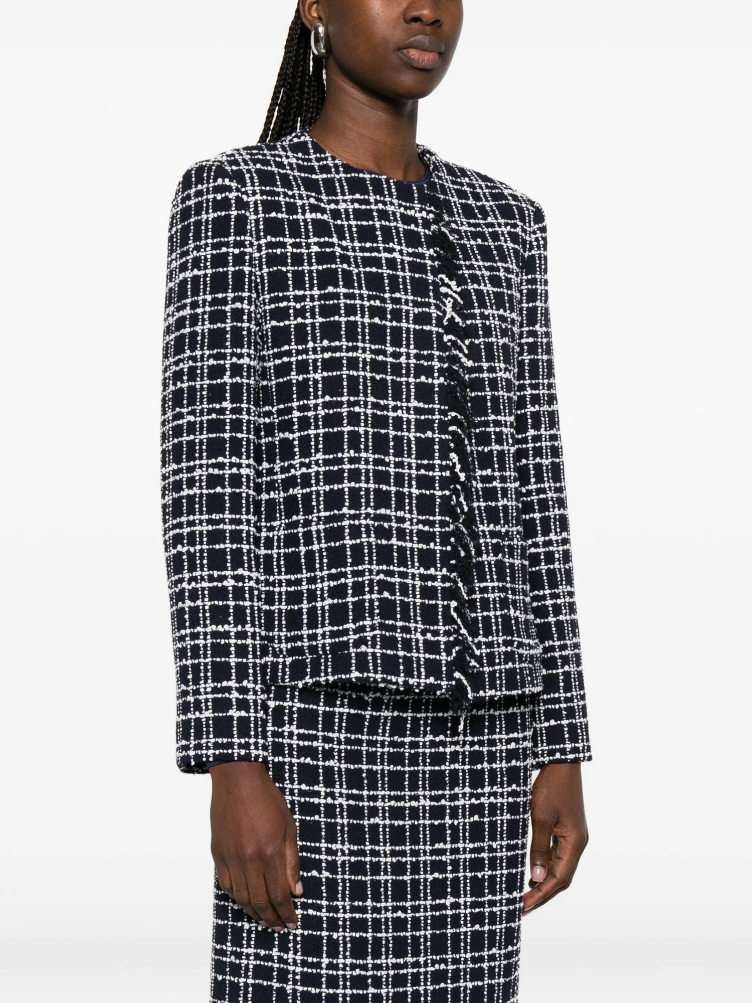 Куртка THELAURENT Fringed tweed jacket, размер 38, синий — фото 1