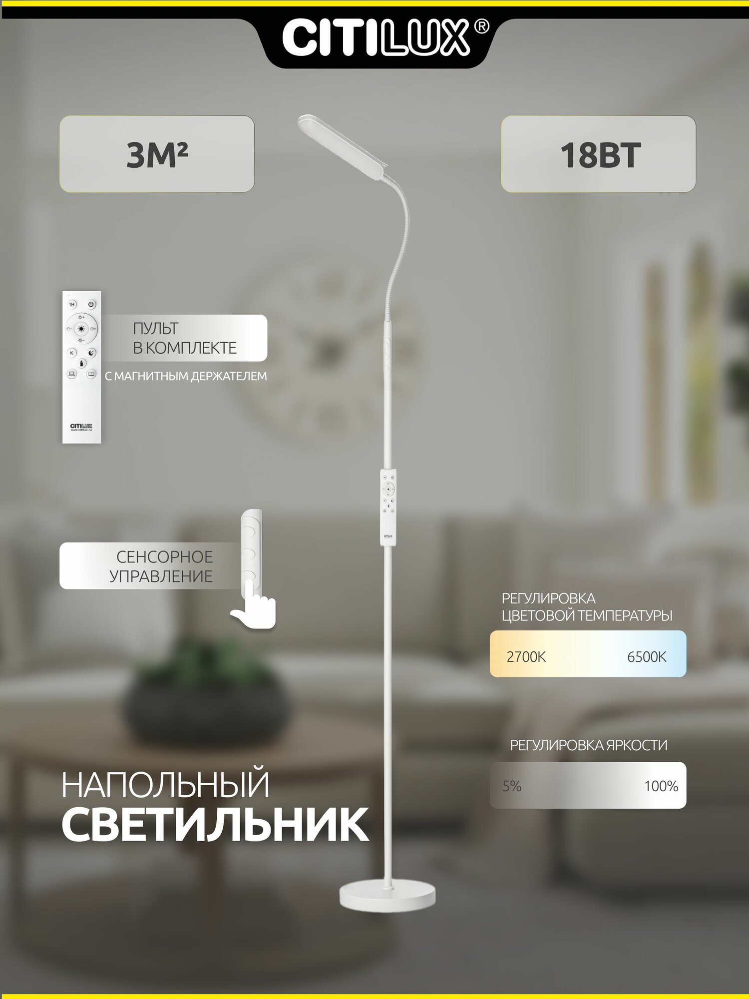 Светодиодный напольный светильник торшер Citilux Alex CL804050 с сенсорным управлением и пультом