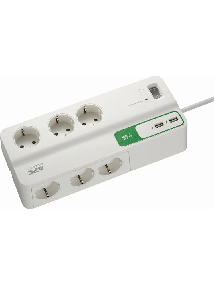 Schneider Electric APC 6 розетка с защитой от тока + 2 USB Быстрая зарядка, PM6U-GR