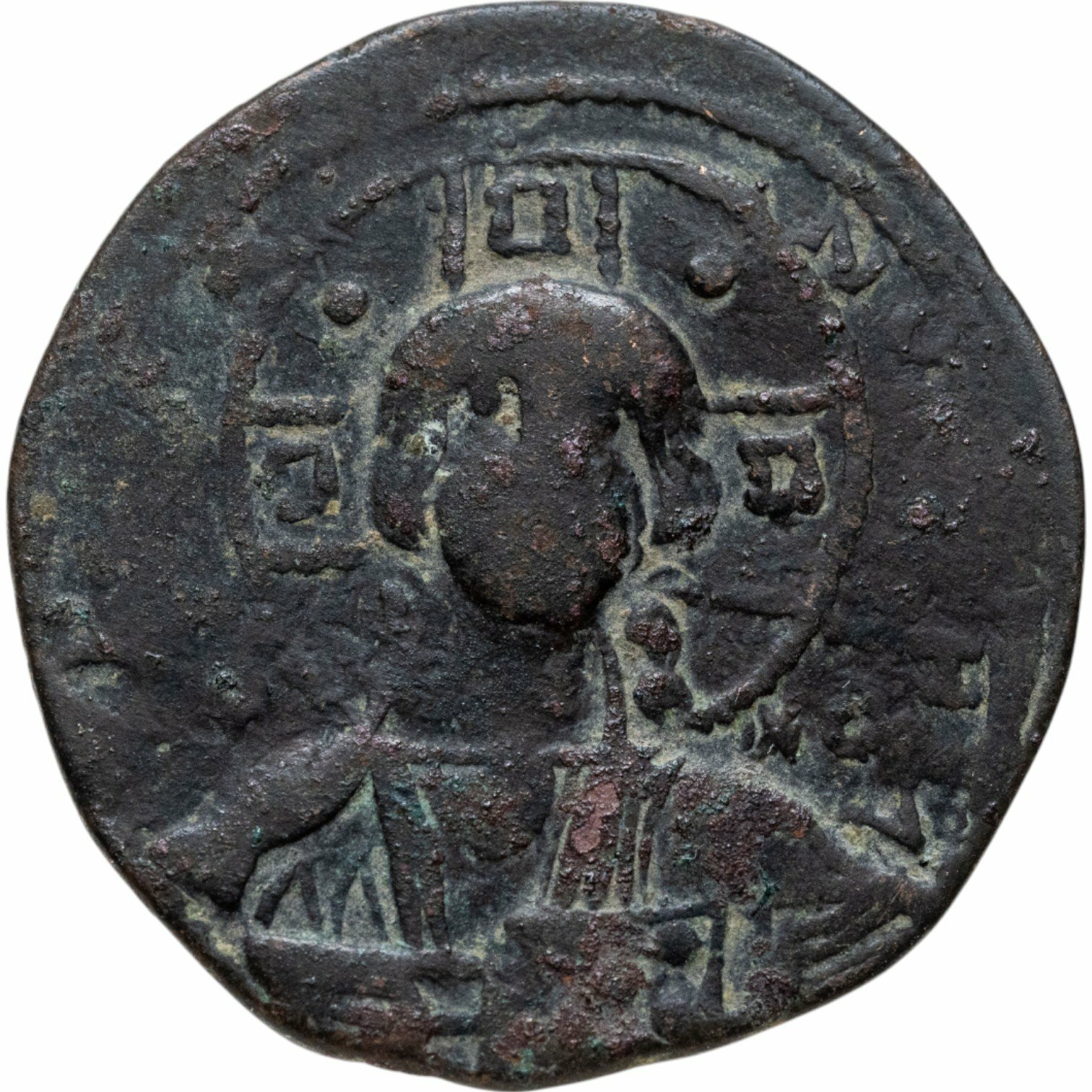 Византийская империя, Роман III, 1028-1034 годы, фоллис Иисус Христос, Медь, в сохранности F-VF