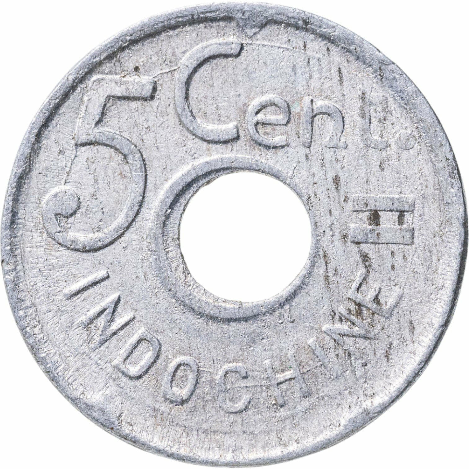 Французский Индокитай 5 сантимов centimes 1943, Алюминий, в сохранности AU-UNC