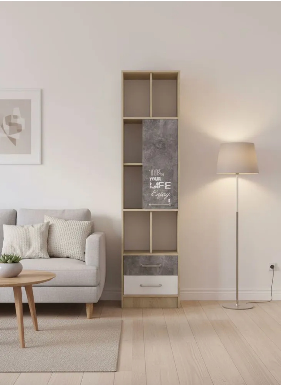 Пенал Лофт Колибри ЛДСП с полками, ящиком, для детской, спальни, гостиной (500х2000х320 мм)