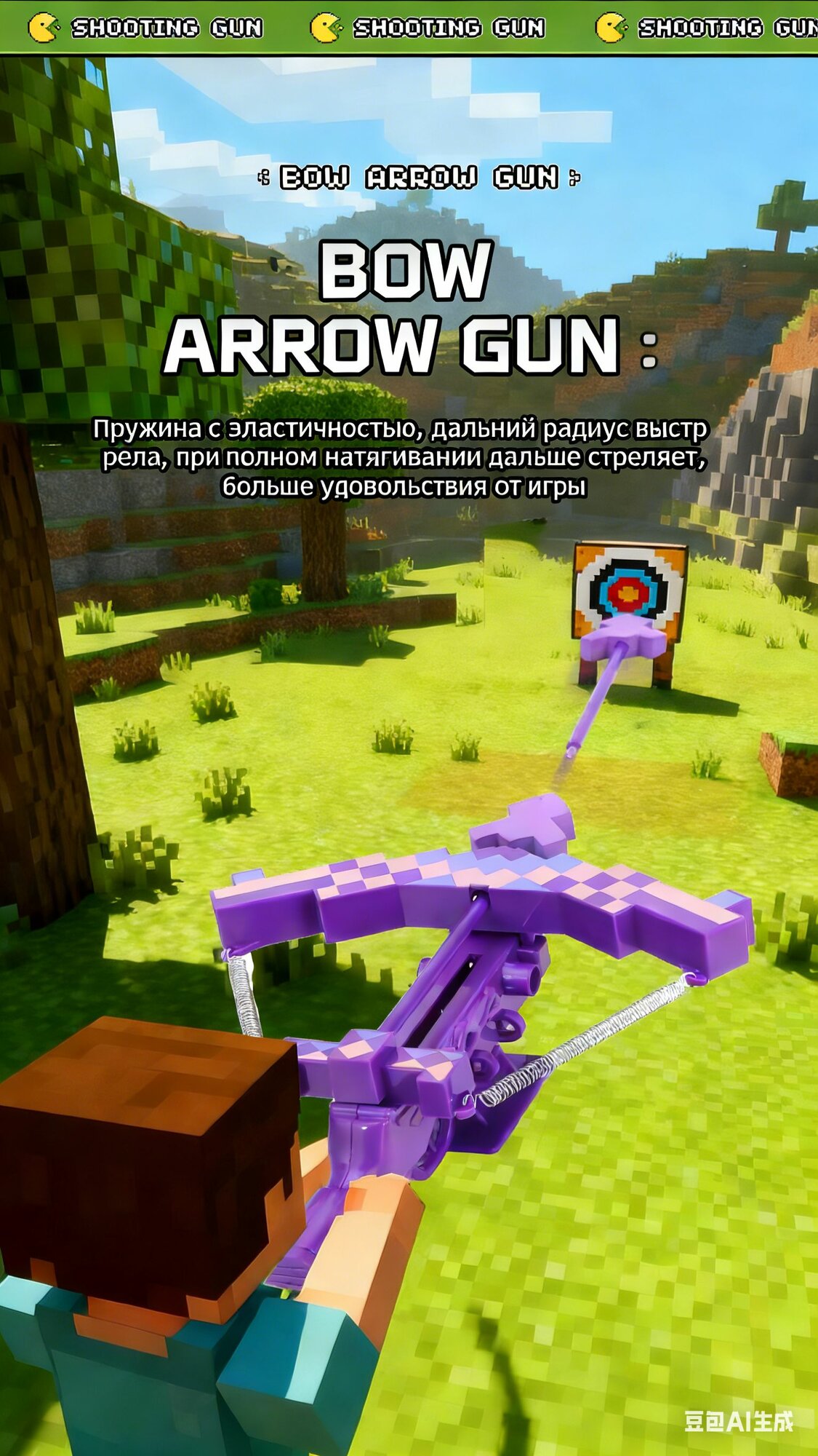 Игрушечный арбалет, способный стрелять снарядами в Minecraft