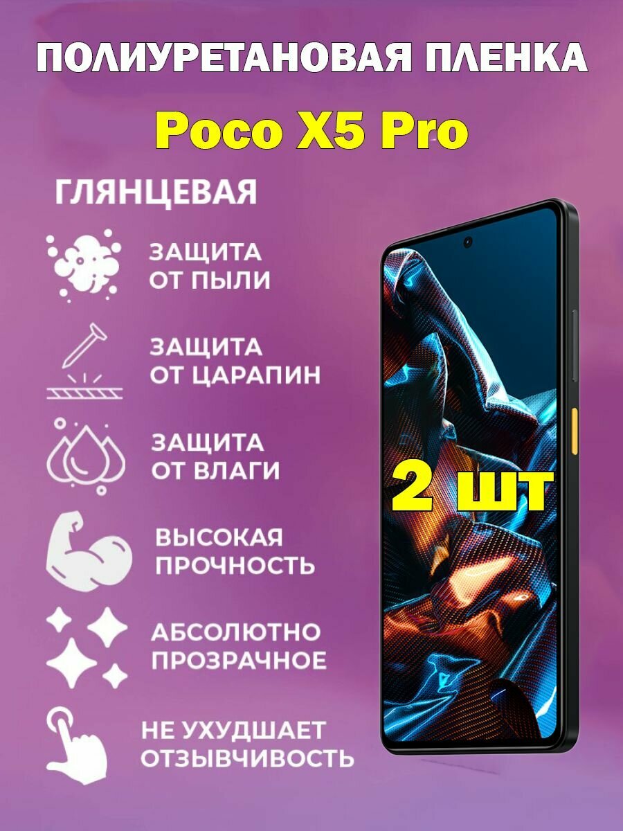 Полиуретановая защитная пленка для Poco X5 Pro / Противоударная бронированная пленка ( 2 шт )
