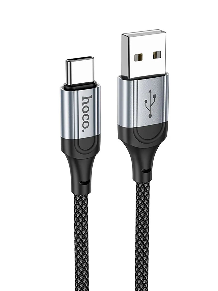 Кабель плетеный Hoco X102 USB to Type-C, 3А, 1 метр, черный / провод для зарядки Android