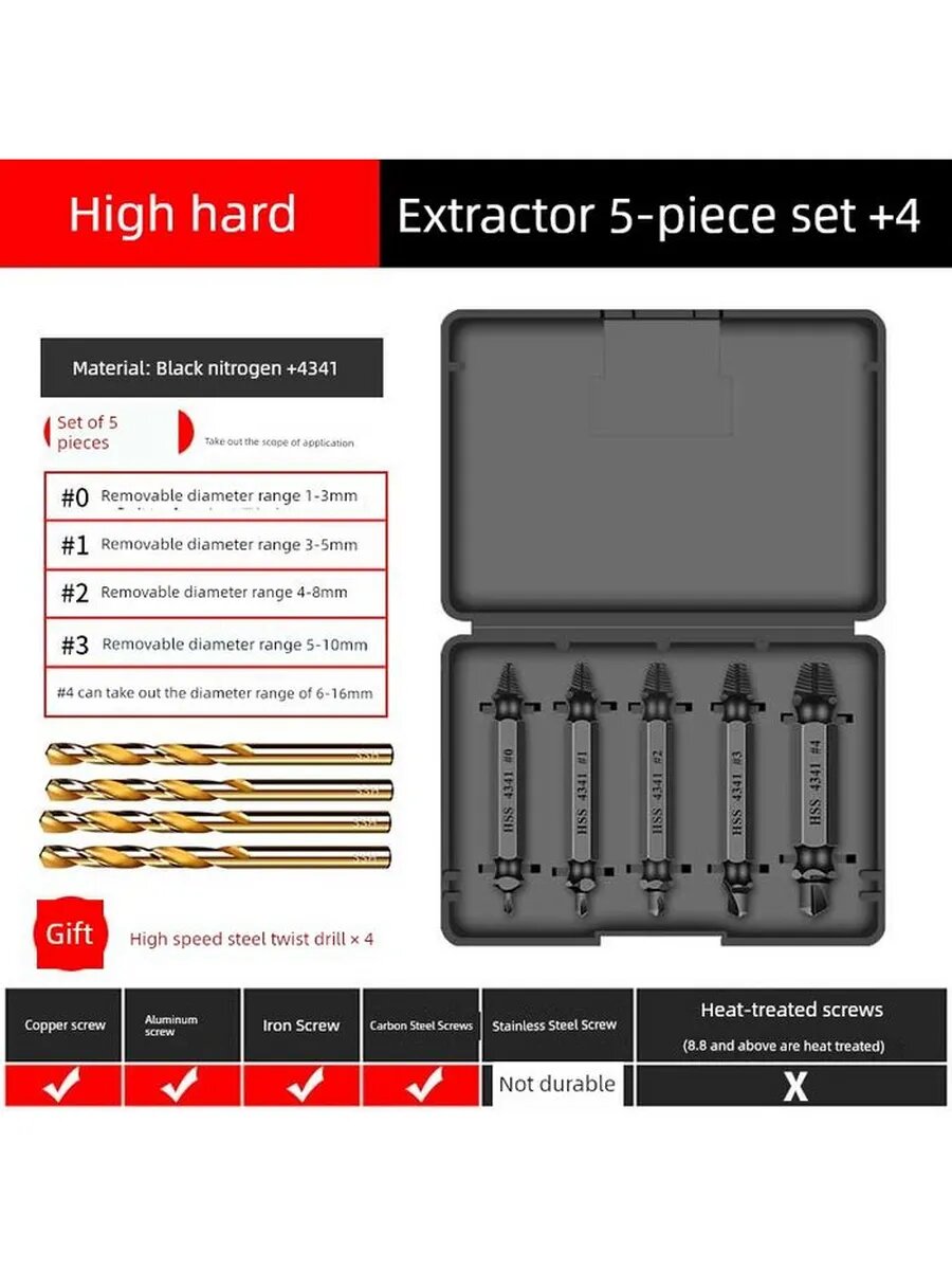 Dane Tools-экстрактор нитридированный с сверлами 3+4мм