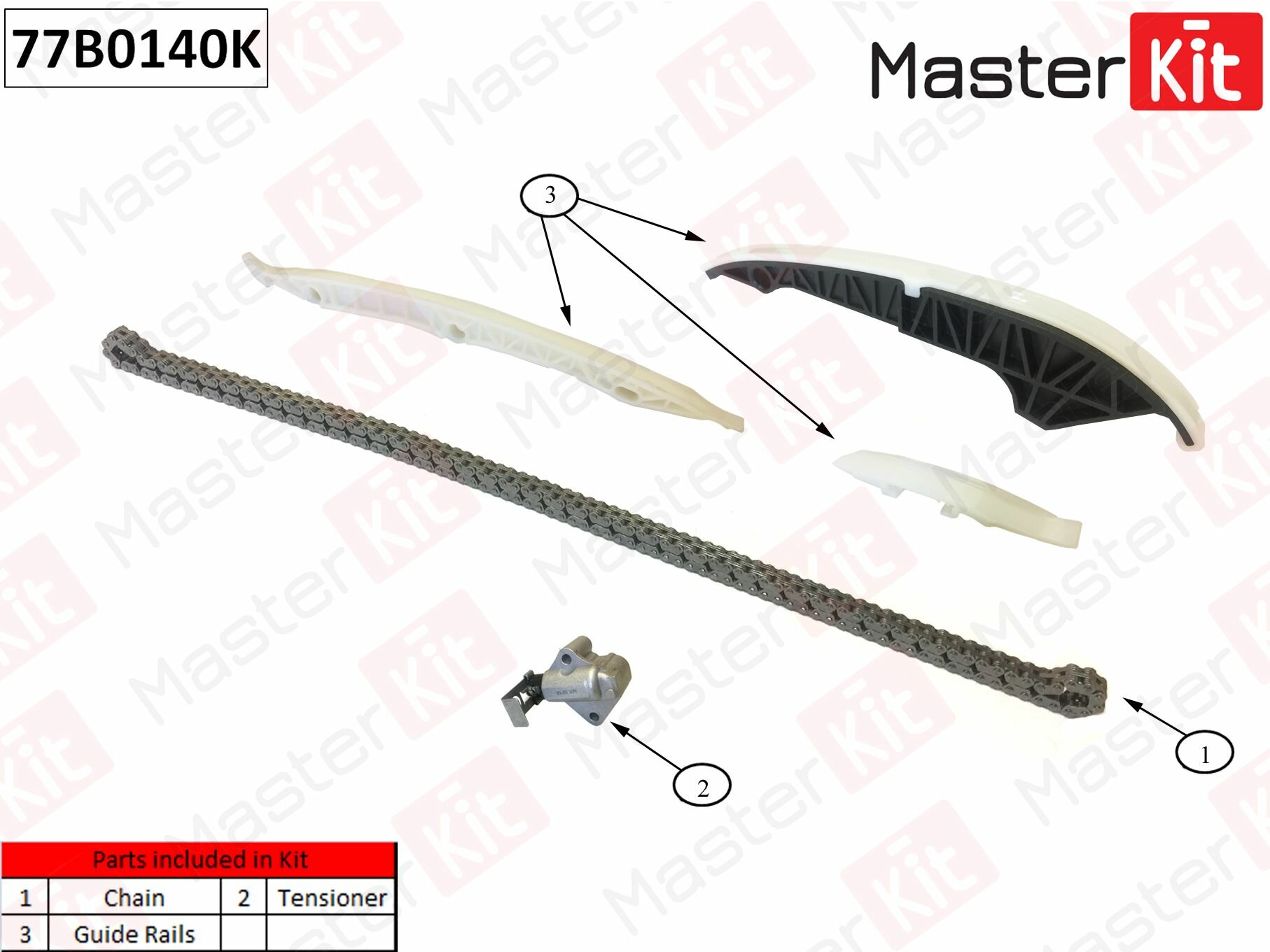 Комплект цепи ГРМ Audi A3/SEAT Leon/Volkswagen Golf VII 2.0i CJXC 1.8 TFSI 2012- без звезд MasterKit 77B0140K