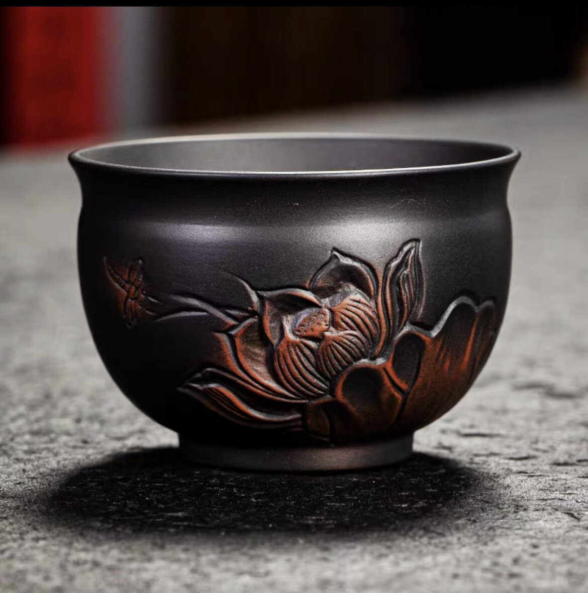 Новый фиолетовый глиняный ручной чайный набор с полным рельефом лотоса, винтажный чайник в китайском стиле, упаковка в подарочной коробке