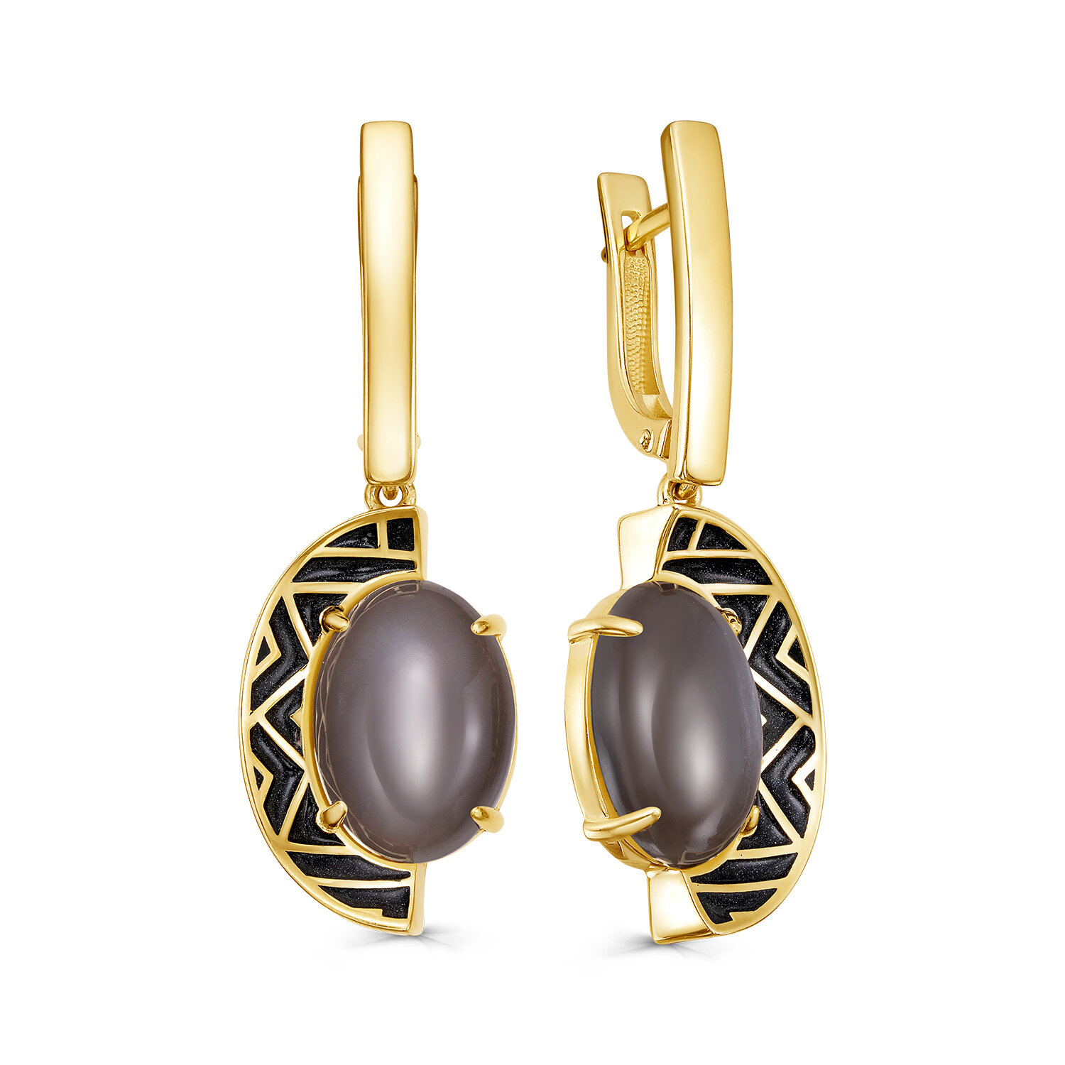 Серьги с подвесками, серебро, 925 проба, родирование, лунный камень