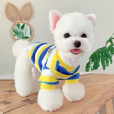 Зимние флисовые одежды для собак, желто-голубая полоска, размер S, мягкая теплая подкладка для питомцев