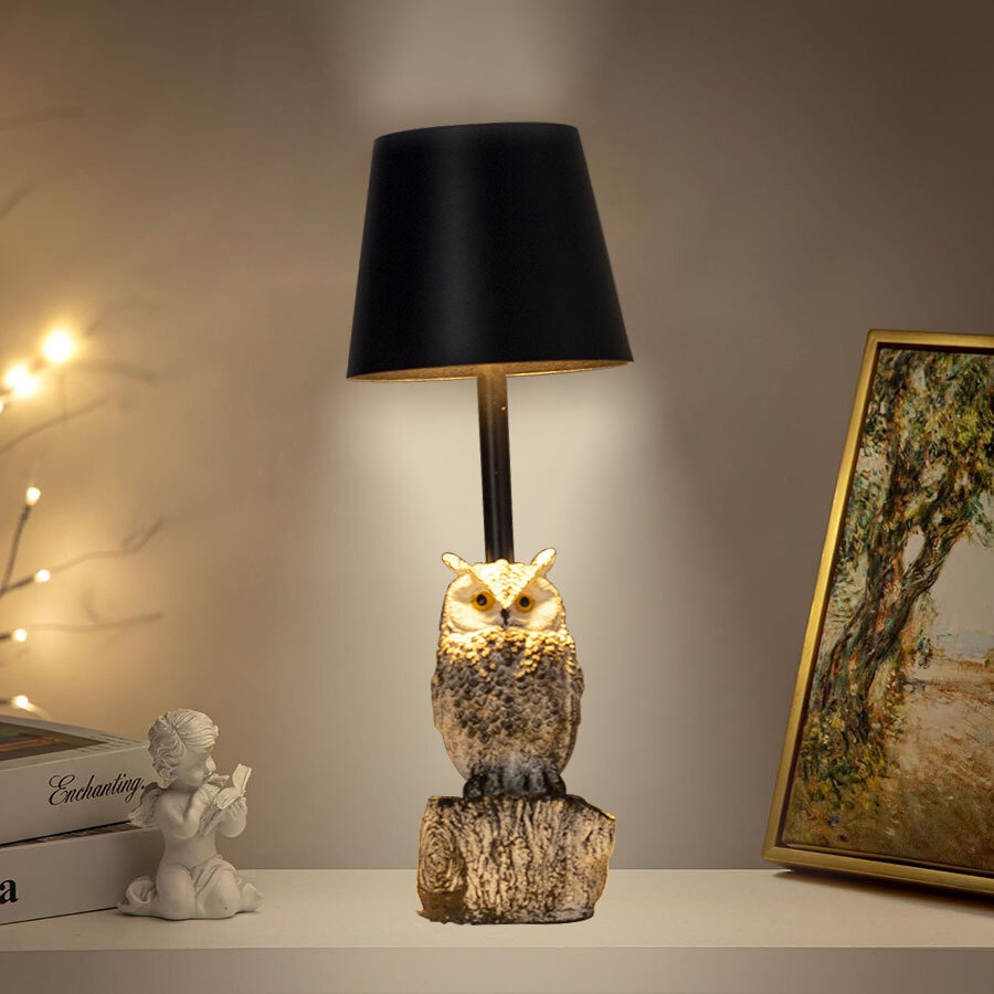 Скандинавская настольная лампа в виде совы из смолы, креативная USB-перезаряжаемая ночная лампа, декор для дома, подарочная лампа Amazon