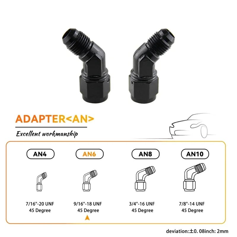 2 шт. AN4 AN6 AN10 «мама» на 4AN 6AN 10AN «папа» 45 градусов, поворотный фитинг для шланга, AN6