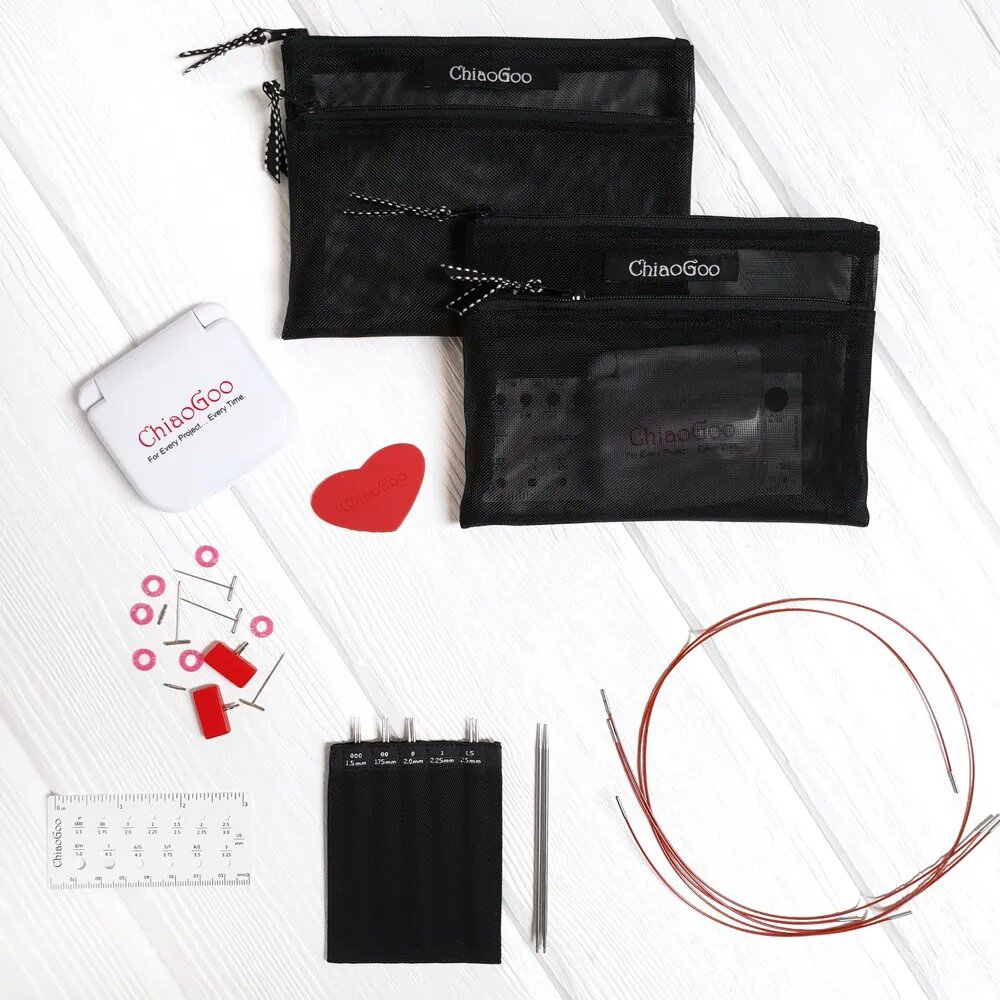 Набор самых тонких премиум укороченных спиц 1.5 - 2.5 мм ChiaoGoo Twist Mini Set 10 см, 5 пар спиц