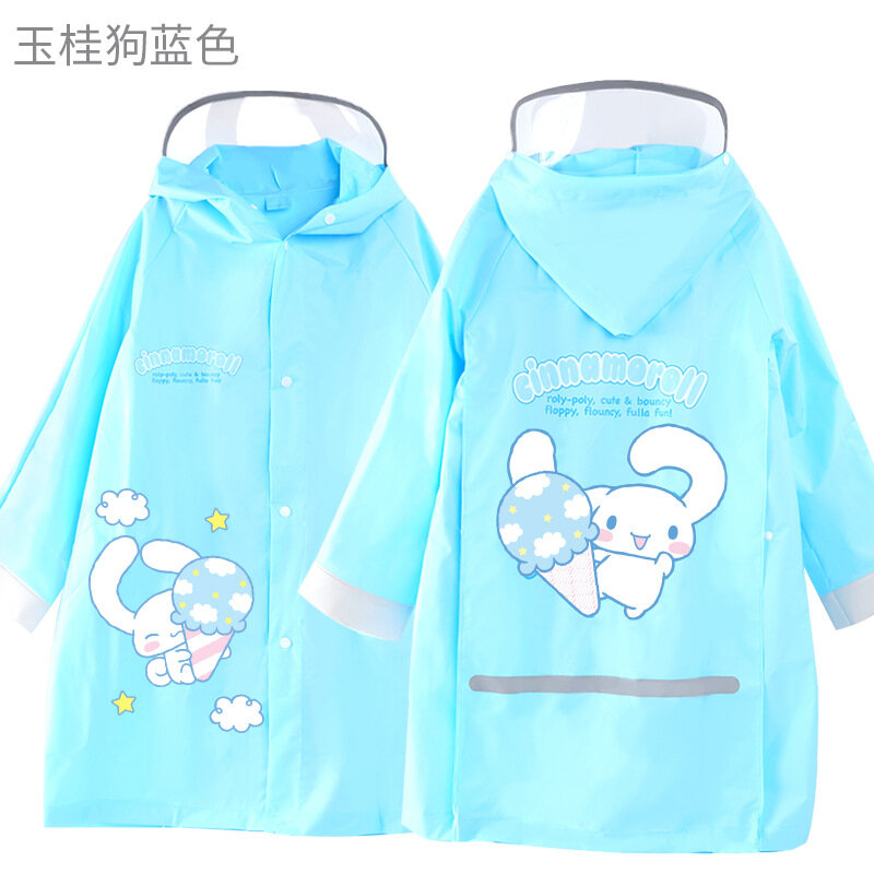 Детский дождевик Kuromi для девочек с местом для рюкзака, широкими полями, школьный средней длины водонепроницаемый плащ для девочек