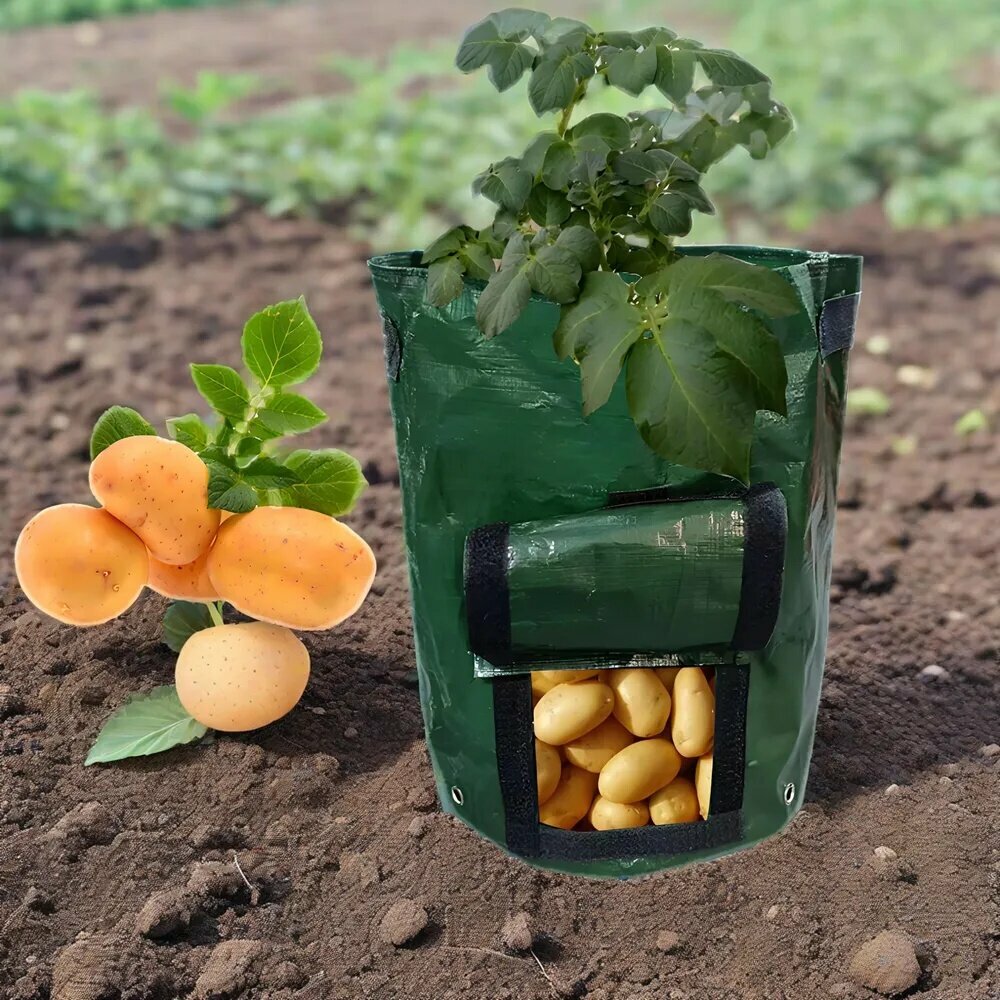 Набор из 5 мешков для выращивания картофеля, объемом 55 литров, с клапанами из прочной ткани, с ручками и окошками для сбора урожая, нетканая сеялка для выращивания овощей и томатов