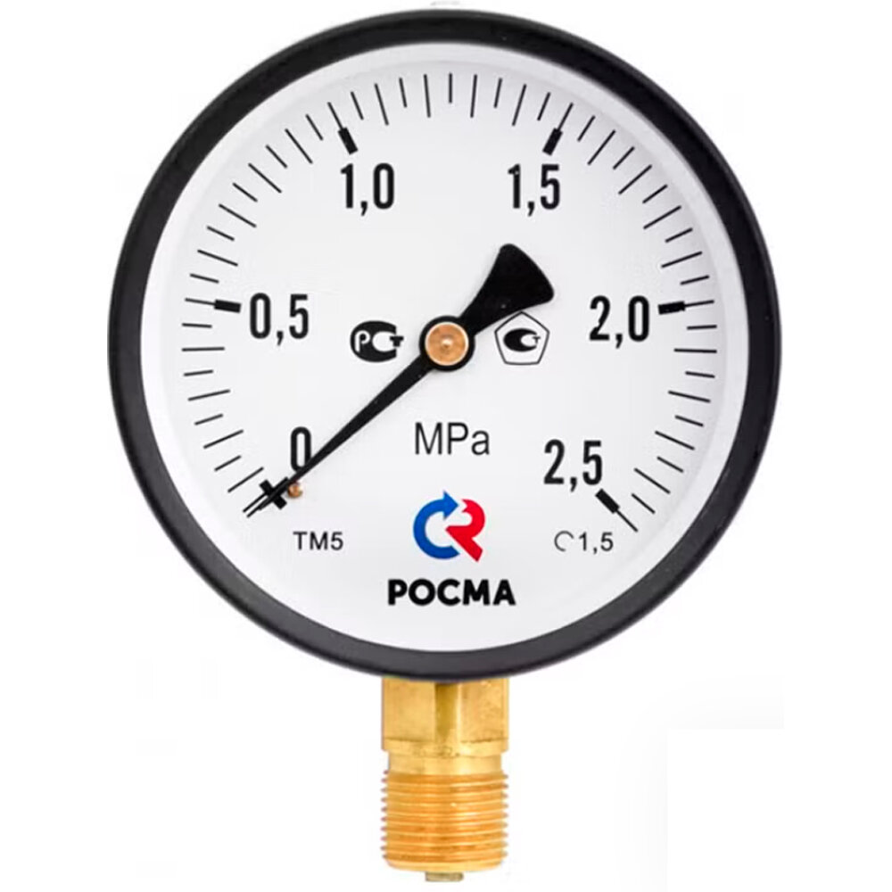 Манометр Росма ТМ-510Р.00 (0-0.16MPa) G1/2 1.5 общетехнический 100мм, тип - ТМ-510Р, радиальное присоединение, 0-0.16МПа, резьба G1/2, класс точности 1.5