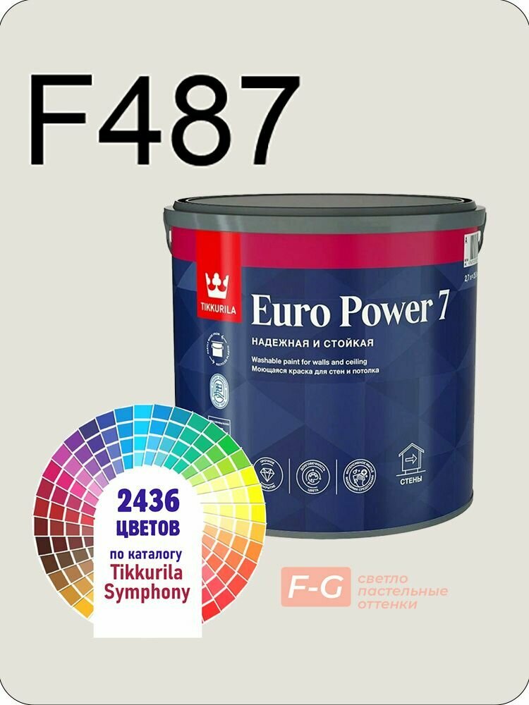 Краска для стен и потолков Tikkurila Euro Power 7 2,7л. светло-пастельные оттенки F487