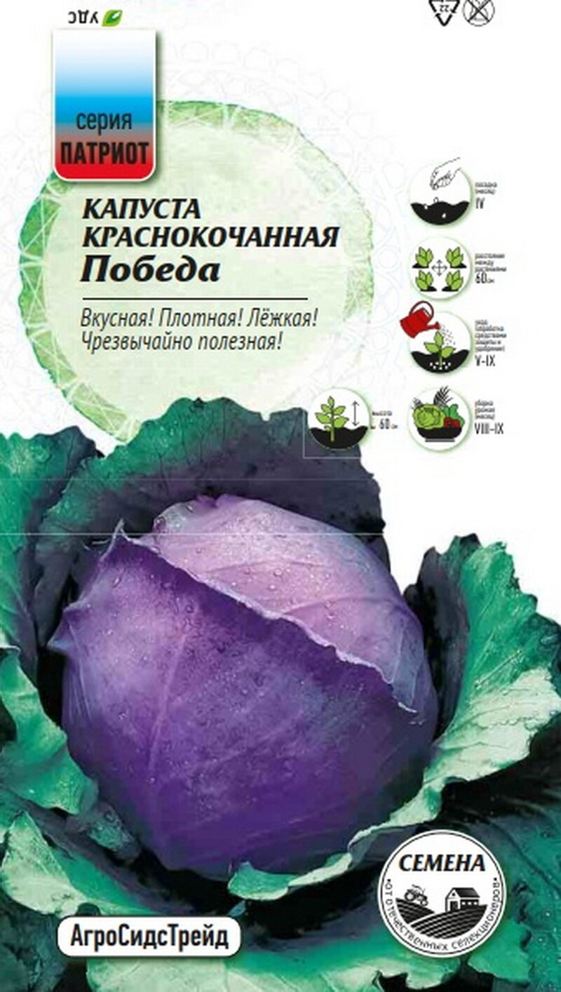Семена овощей Агросидстрейд Патриот капуста краснокочанная Победа, для дачи, сада, огорода и на рассаду