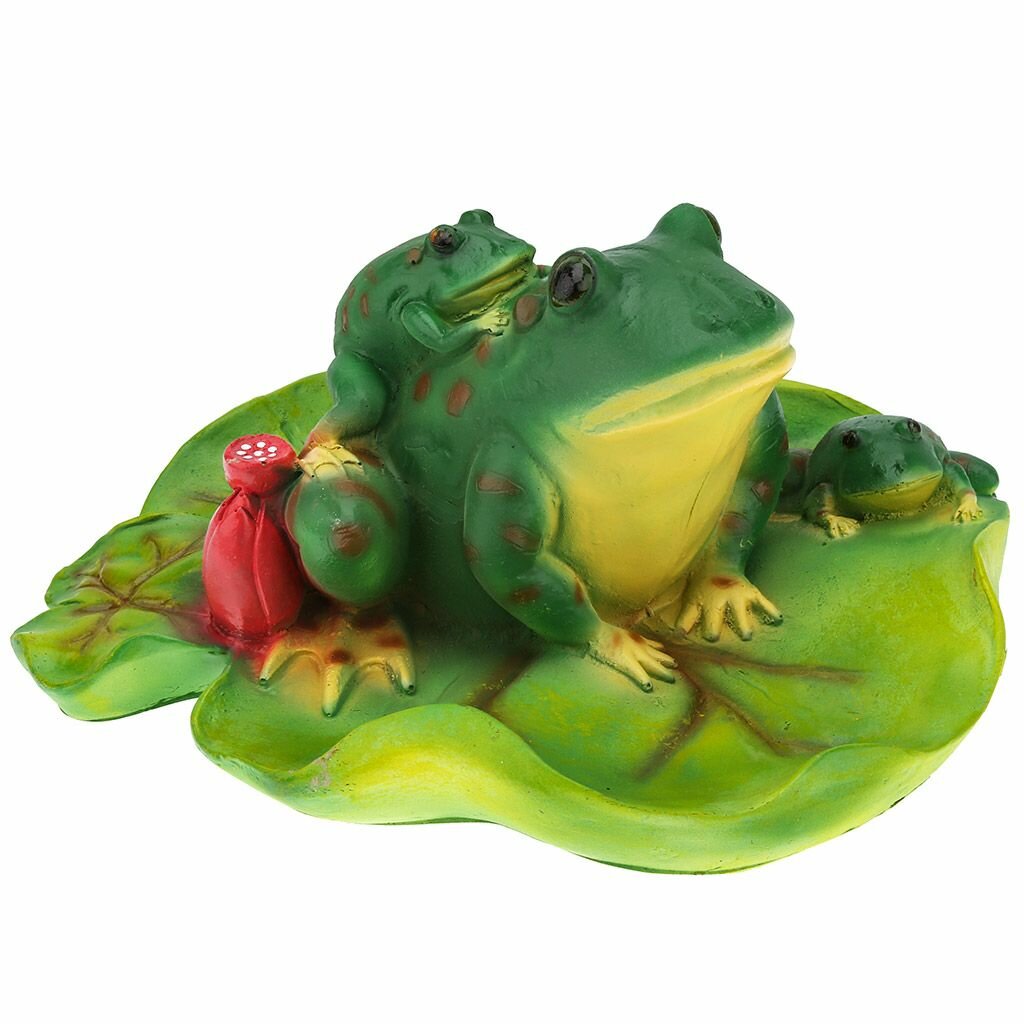 Скульптура-фигура для сада Домашняя Мода из полистоуна "Лягушка на большом листке с лягушатами" 30х30х18 см (F045)