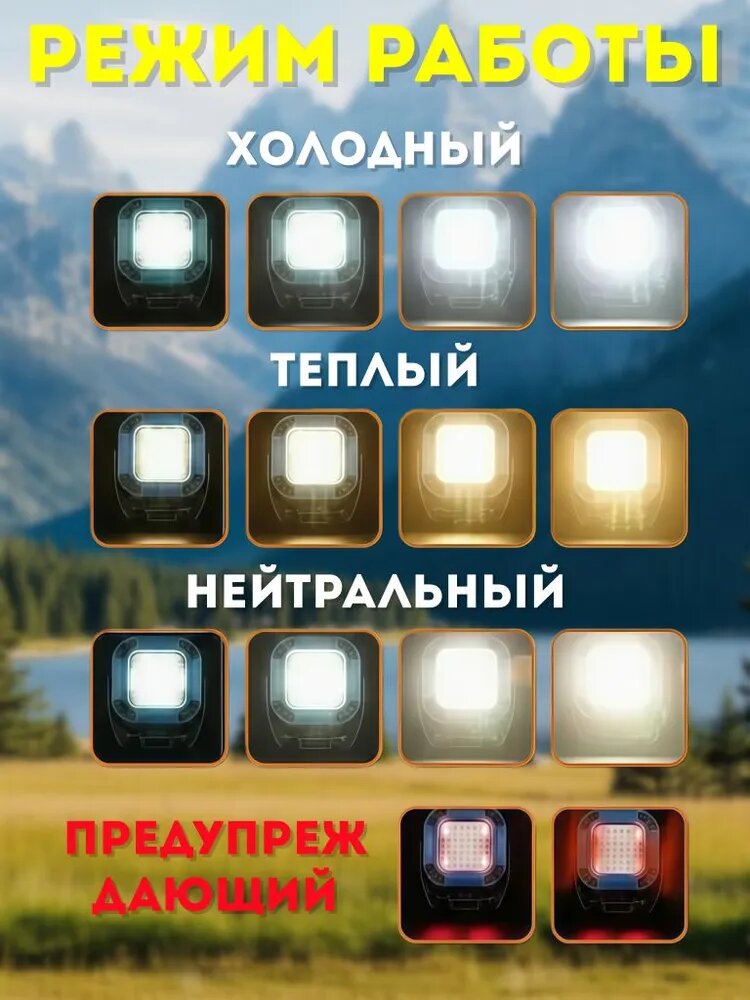Фонарь-прожектор портативный светодиодный LED, 14 режимов освещения, USB TYPE-C, желтый — фото 1