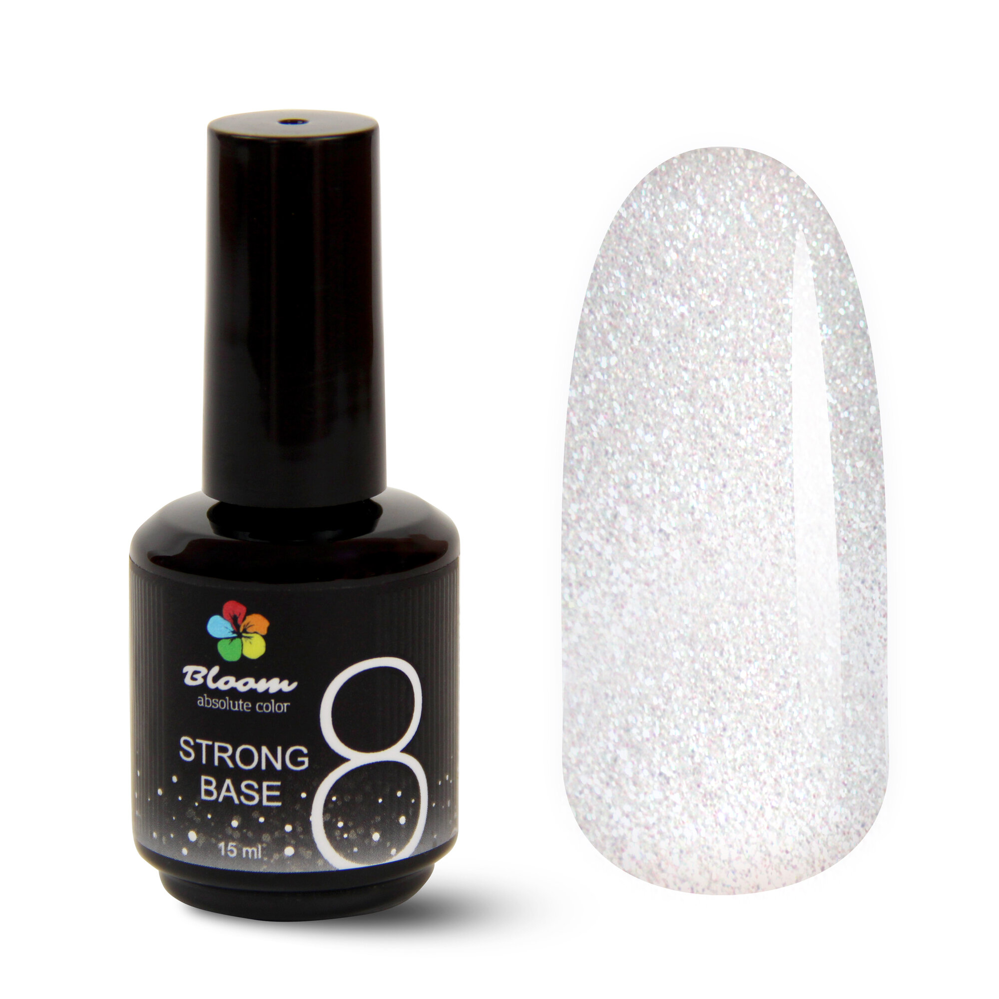 База для гель лака Strong жесткая №8 молочная с блестками 15 мл Bloom