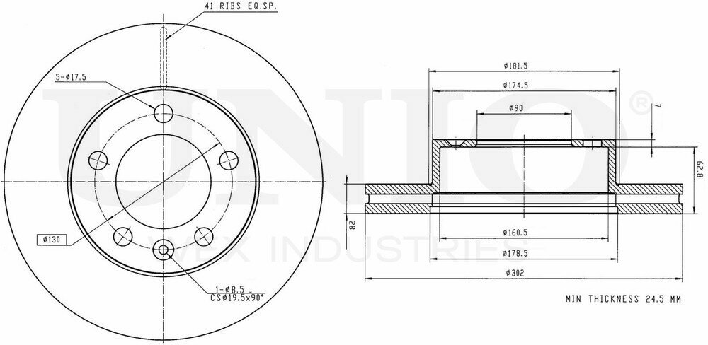 Диск тормозной передний UNIO BRD-20471 Renault Master III 10-, Opel Movano B 10-, Nissan Nv400 X62 11-