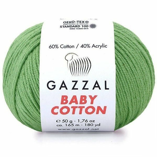 Пряжа Gazzal BABY COTTON 3448 зел. яблоко (5 мотков)