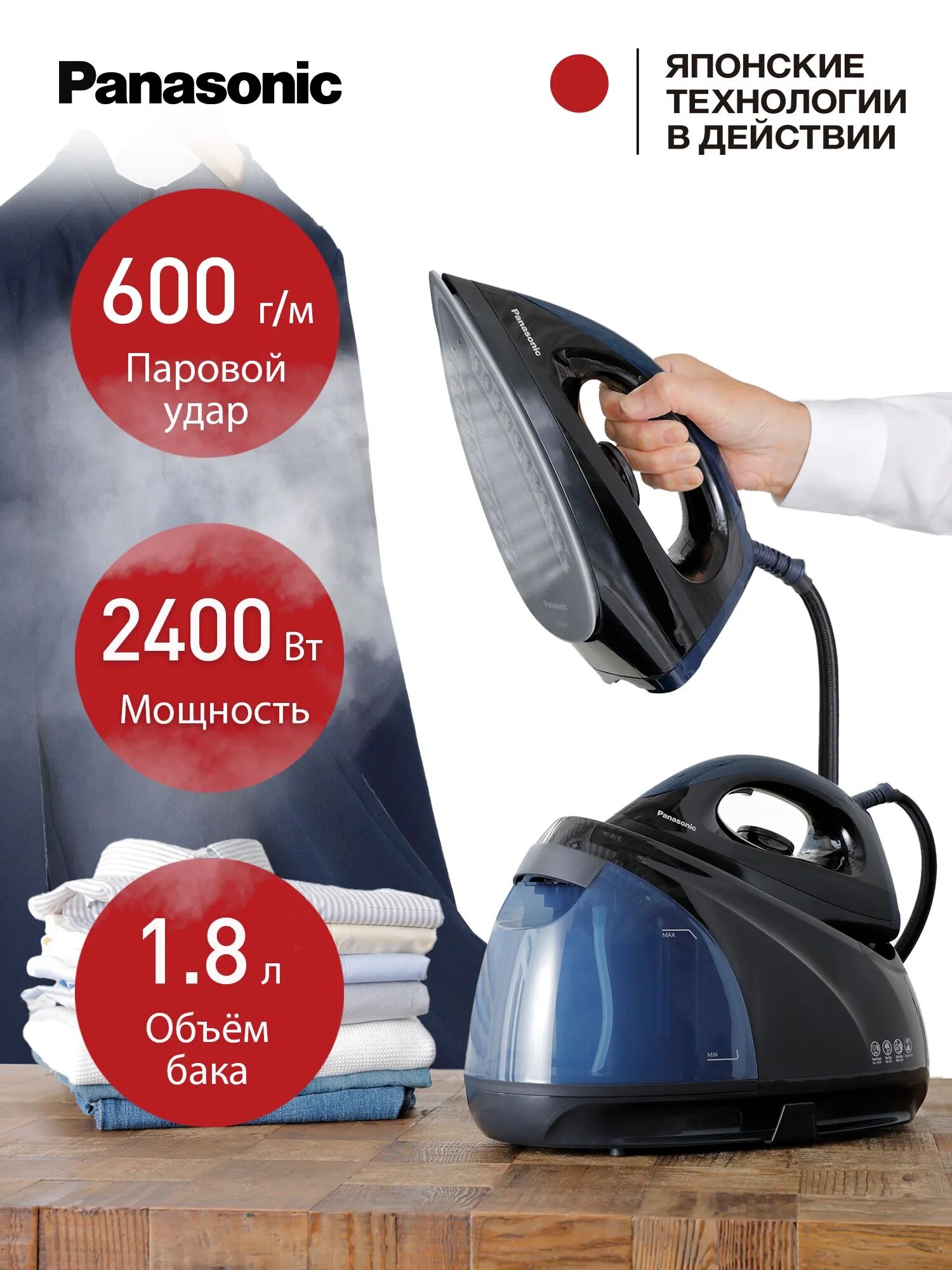 Генератор пара высокого давления Panasonic NI-GT200, 2400Вт, керамическая подошва, синий