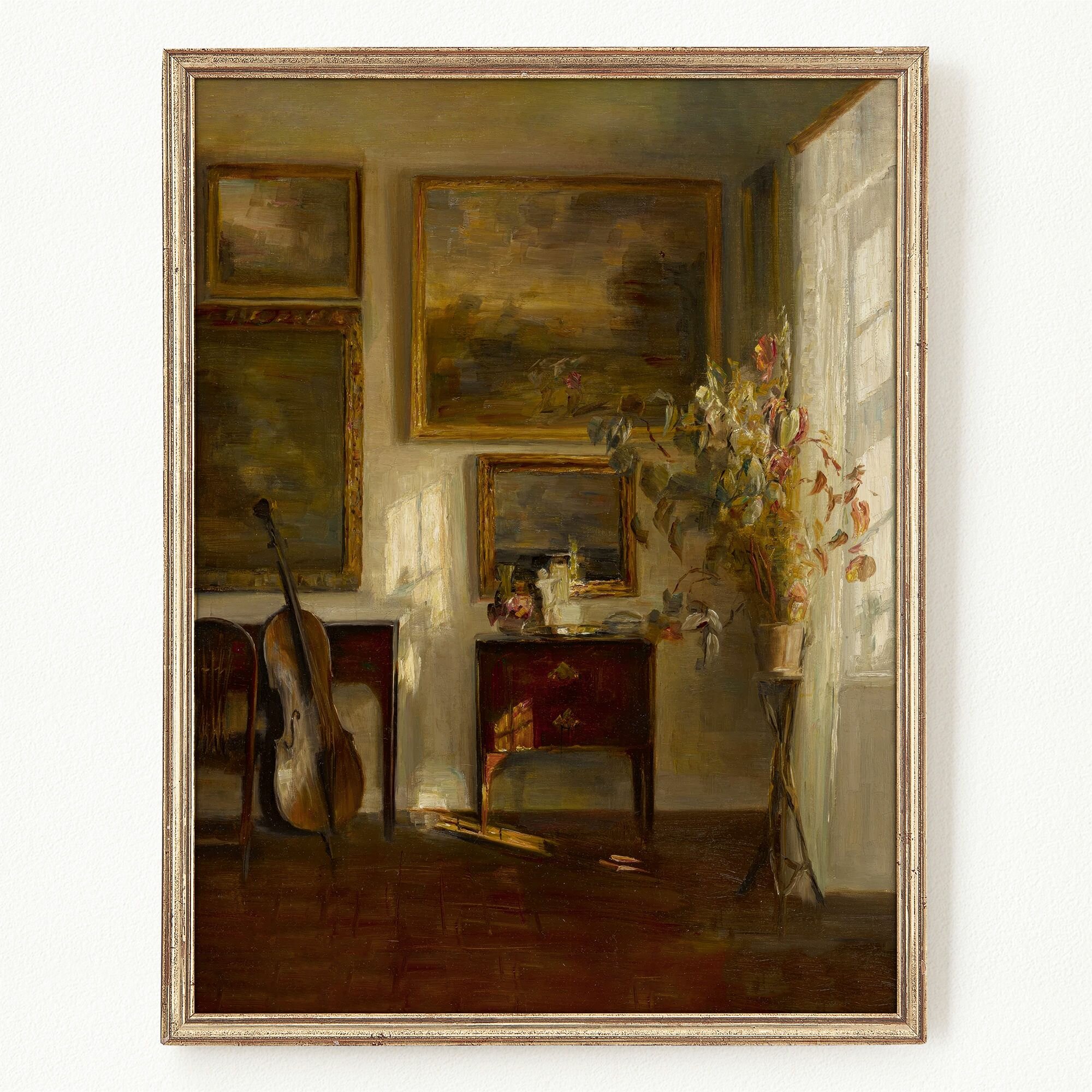 Постер "Интерьер с виолончелью - Карл Холсё", 40х60 см (без рамки)